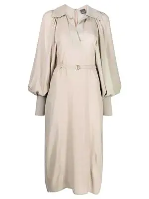 Lorena Antoniazzi Spread-collar Belted Midi Dress - Neutrals