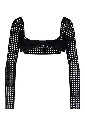Giambattista Valli Bow-detail Crochet Cropped Top - Black