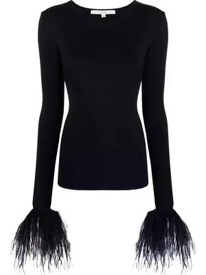 MANURI Elektra Feather-Trim Stretch Blouse Black