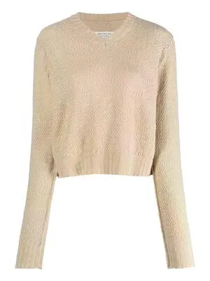 MAISON MARGIELA V-neck Basket-weave Jumper - Neutrals