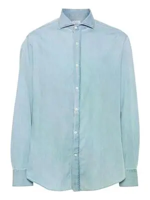 Brunello Cucinelli Spread-collar Cotton Shirt - Blue