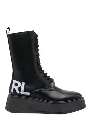 Karl Lagerfeld Logo-print Combat Boots - Black