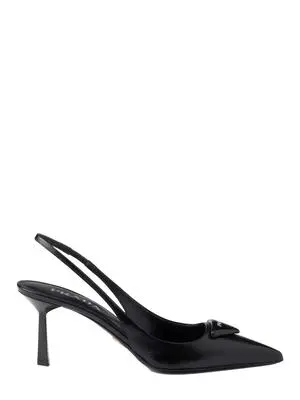 Prada 75mm Triangle-logo Leather Slingback Pumps - Black