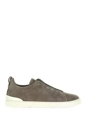 Zegna Triple Stitch Suede Sneakers Grey