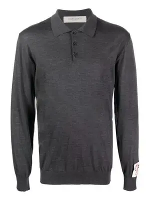 GOLDEN GOOSE Logo-patch Wool Polo Shirt - Grey