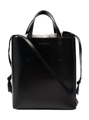 Marni Museo Drawstring Leather Tote - Black