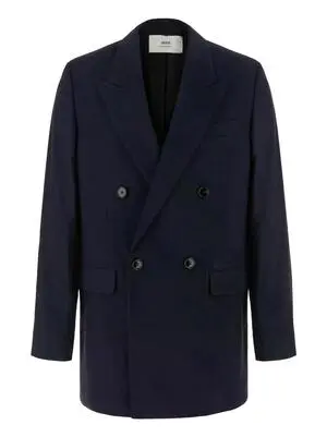 AMI Paris Double-breasted Virgin-wool Blazer - Blue