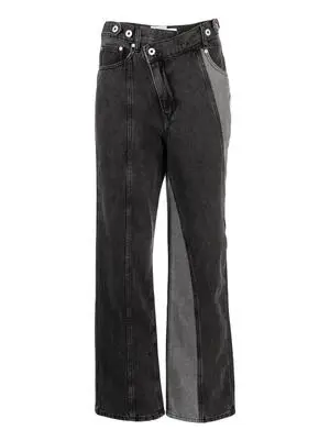 FENG CHEN WANG Logo-patch Cotton Straight-leg Trousers - Black