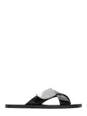 Burberry Strip Shield Leather Slides - Black