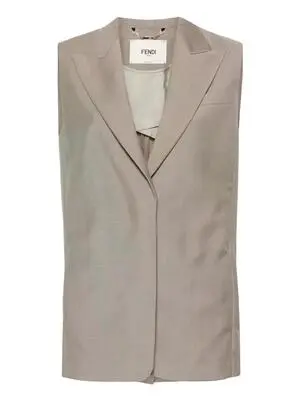 Fendi Embroidered-logo Mohair-wool Waistcoat - Brown