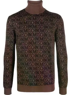 Moschino Logo Print Virgin Wool Jumper - Brown