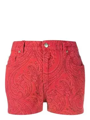 Etro Paisley-print Denim Shorts - Red