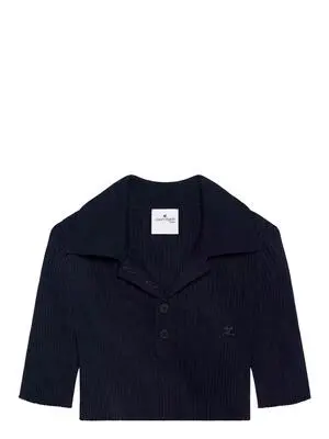 COURREGES Knitted Cropped Polo Top - Blue