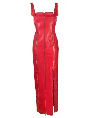 JEAN-LOUIS SABAJI Zip-detail Faux Leather Maxi Dress - Red