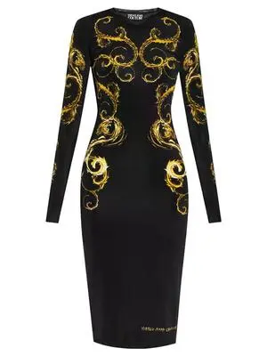 Versace Watercolour Couture-print Midi Dress - Black