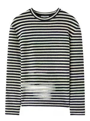 JIL SANDER Logo-patch Striped Wool T-shirt - Black