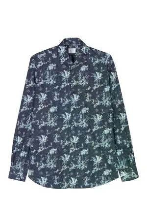 MAZZARELLI Botanical-print Cotton Shirt - Blue