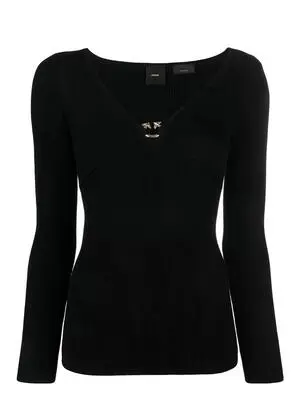 Pinko Love Birds Ribbed-knit Top - Black