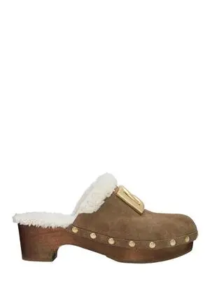 Dolce & Gabbana Logo-plaque Suede Clogs - Brown