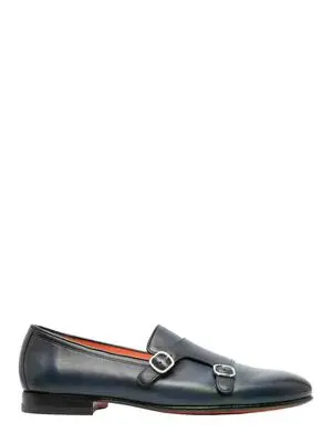 Santoni Double-buckle Leather Shoes - Blue