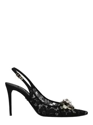 Dolce & Gabbana Crystal-embellished Lace Slingback Pumps - Black