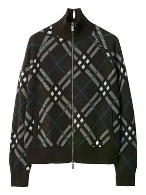 Burberry Check Zip-up Cardigan - Brown