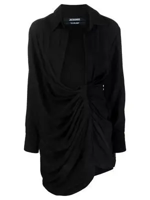 Jacquemus Long-sleeved Mini Shirt Dress - Black