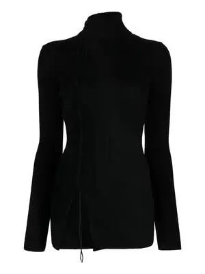 Y’s Front-slit Wool Knitted Top - Black