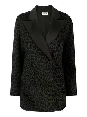 P.a.r.o.s.h Cheetah-Print Double-Breasted Blazer Green