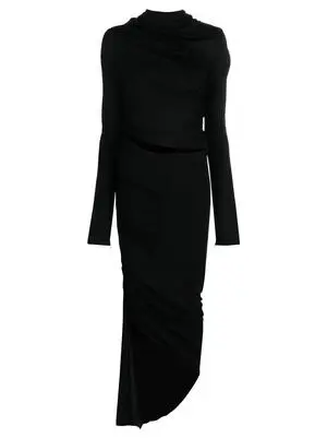 ANDREĀDAMO Asymmetric Draped Midi Dress - Black