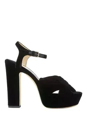 JIMMY CHOO Heloise Velvet Platform Sandals - Black