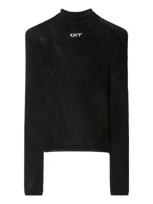 Off-White Logo-print Open-knit Turtleneck Jumper - Black