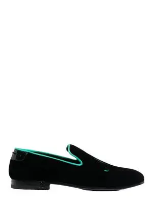 Philipp Plein Slogan-embroidered Velvet Loafers - Black