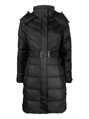 TWINSET Hooded Belted Puffer Coat - Black