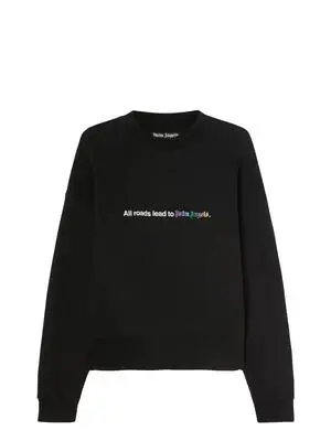 Palm Angels All Roads Slogan-print Cotton Sweatshirt - Black