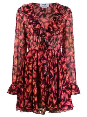 MSGM Butterfly Pattern Mini Dress - Pink