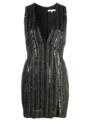 Patrizia Pepe Sequin-embellished V-neck Mini Dress - Black