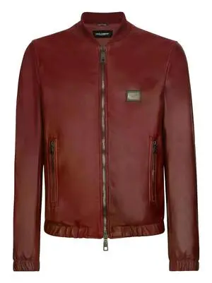 Dolce & Gabbana Logo-appliqué Leather Jacket - Red