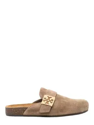 Tory Burch Logo-Plaque Suede Mules Brown