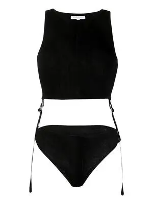 Patrizia Pepe Ribbed-knit Sleeveless Bodysuit - Black