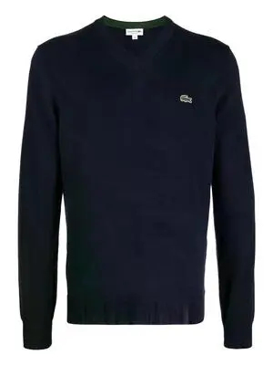 Lacoste Logo-embroidered Fine-ribbed Jumper - Blue