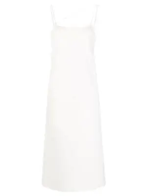 JIL SANDER Feather-Trim Slip Dress Neutrals