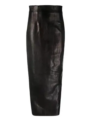 Khaite The Loxley Leather Midi Skirt - Black