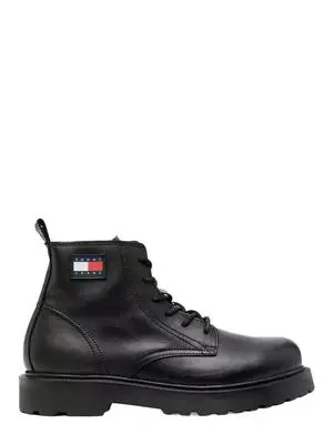 Tommy Hilfiger Logo-patch Lace-up Leather Boots - Black