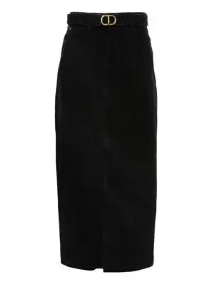 TWINSET Belted Denim Midi Skirt - Black