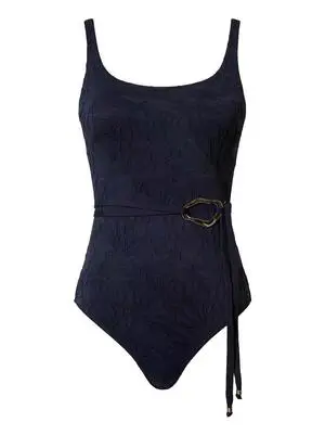 TWINSET Belted Floral Embroidered Bathing Suit - Blue