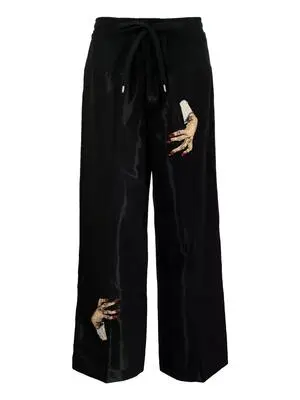 Undercover Hand-embroidered Satin Trousers - Black