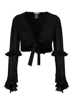 AMIR SLAMA Ruffled-trim Crop Top - Black