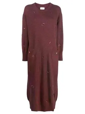 BARRIE Floral-embroidered Cashmere Dress - Red