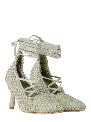 ISA BOULDER Leather Kitten Heel Pumps - Silver